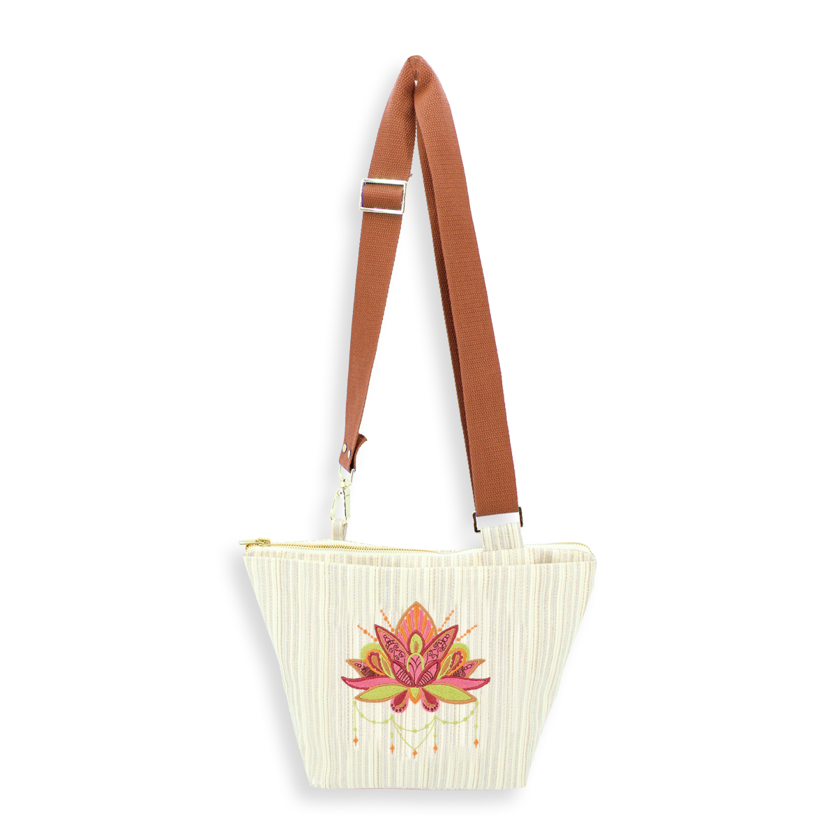 Embroidered cloth handbag, adjustable strap ? Made in France.